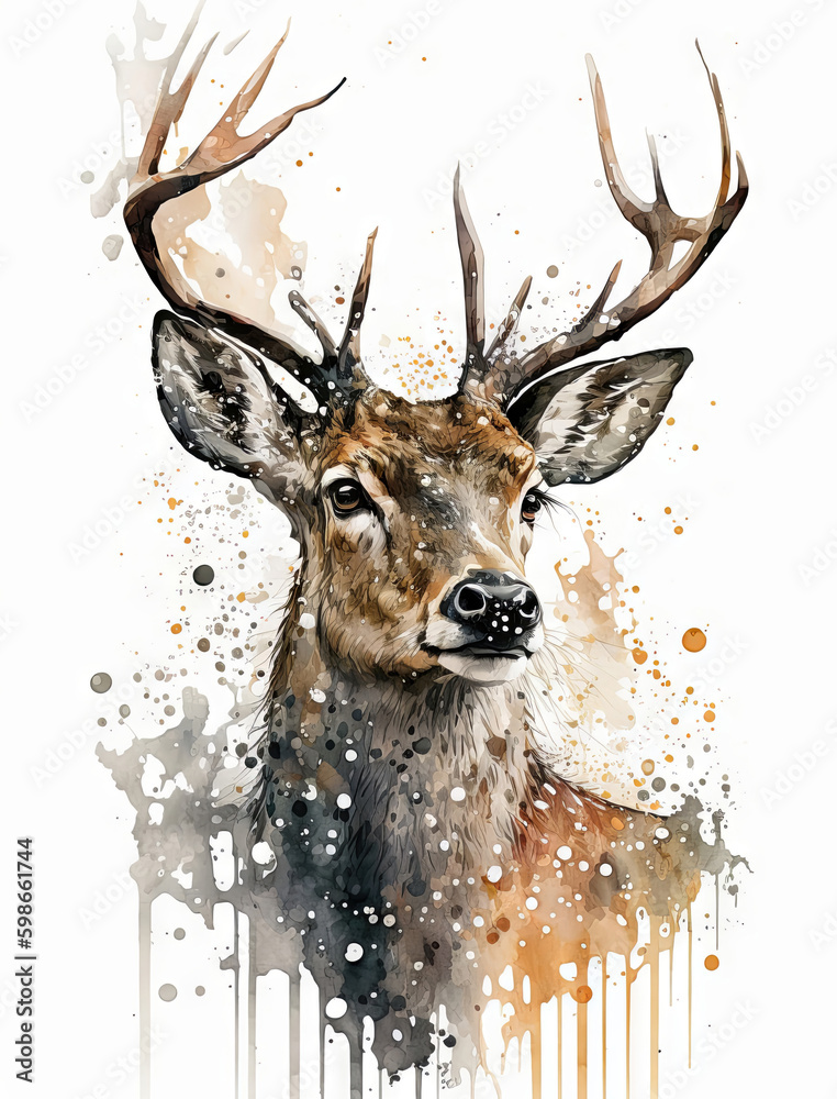 Watercolor Deer Illustration Isolated on White Background. Colorful ...