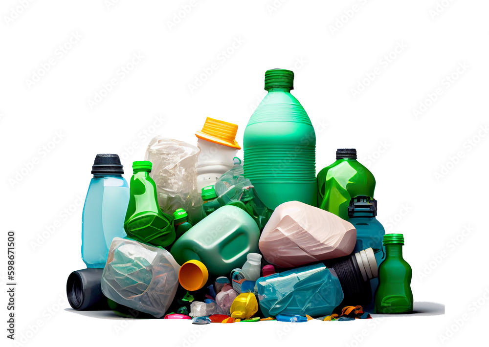 plastic waste pile for recycling on a transparent background (png ...