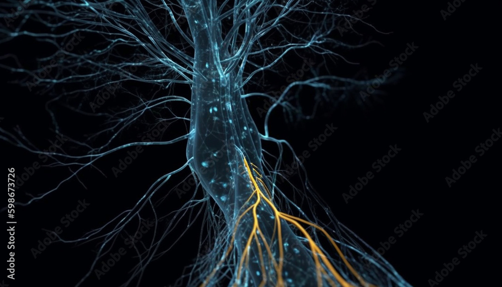 Glowing dendrites connect nerve cells in brain generated by AI Stock ...