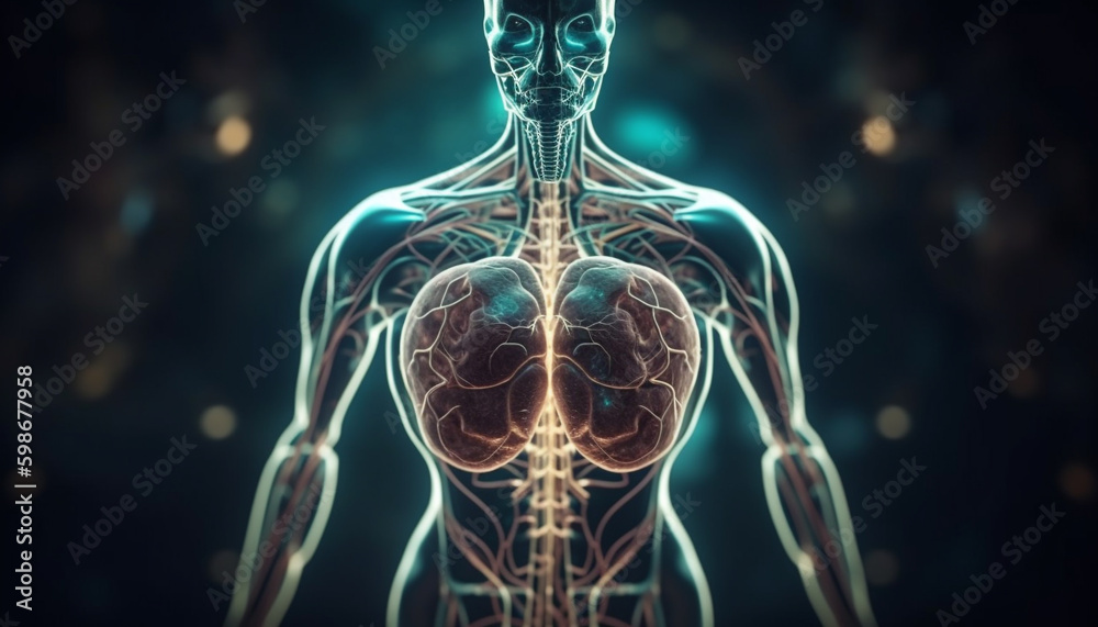 Healthy lungs inhaling breath vapor, anatomy illustrated generated by ...