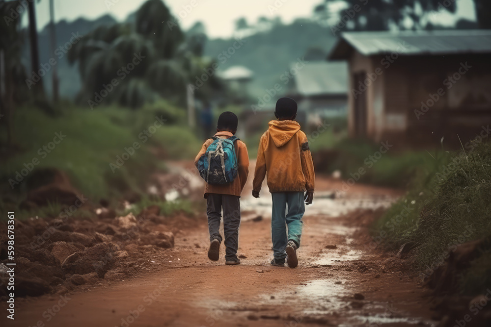 Education Over Obstacles. Children Trek to School on Dirt and Mud ...