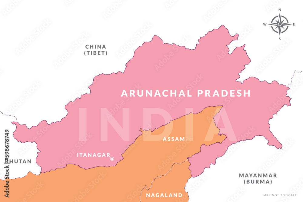 State of Arunachal Pradesh India with capital city Itanagar hand drawn ...