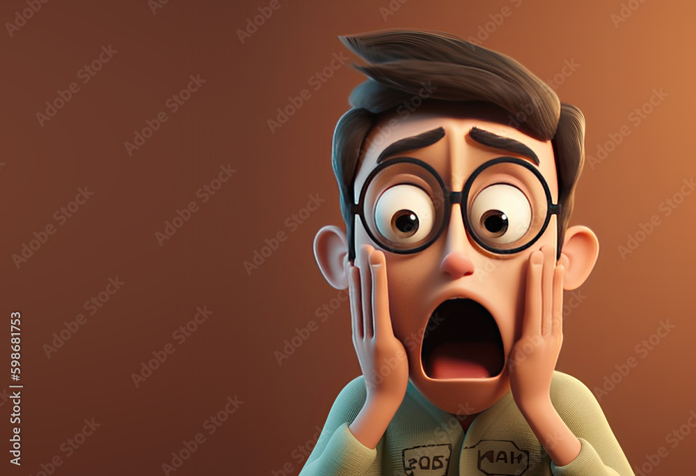 Cartoon Young Man Looking Surprised with Space for Copy (Generative AI ...