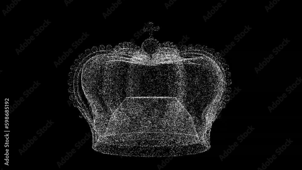 3D Imperial Crown rotates on black background. Object made of ...