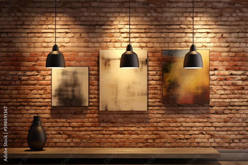 beautiful background of loft style interior with brick wall, black ...