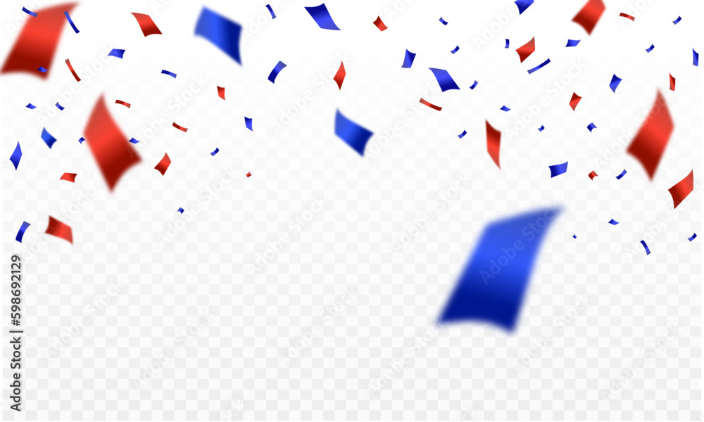Red and blue confetti and ribbon background, isolated on transparent ...
