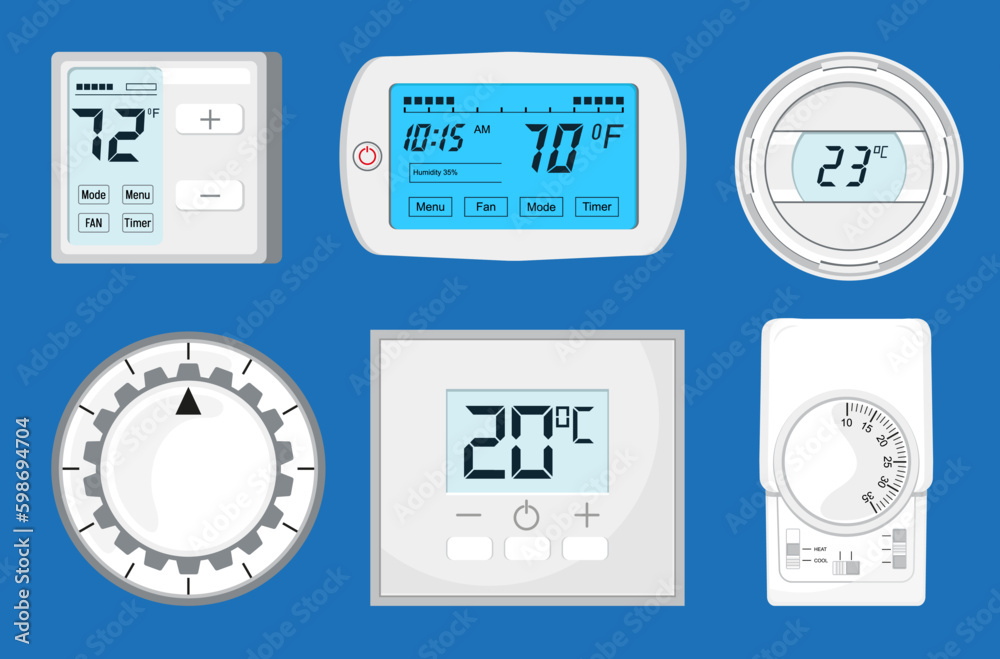 Thermostat vector set. Controller with screen for floor, house heating ...