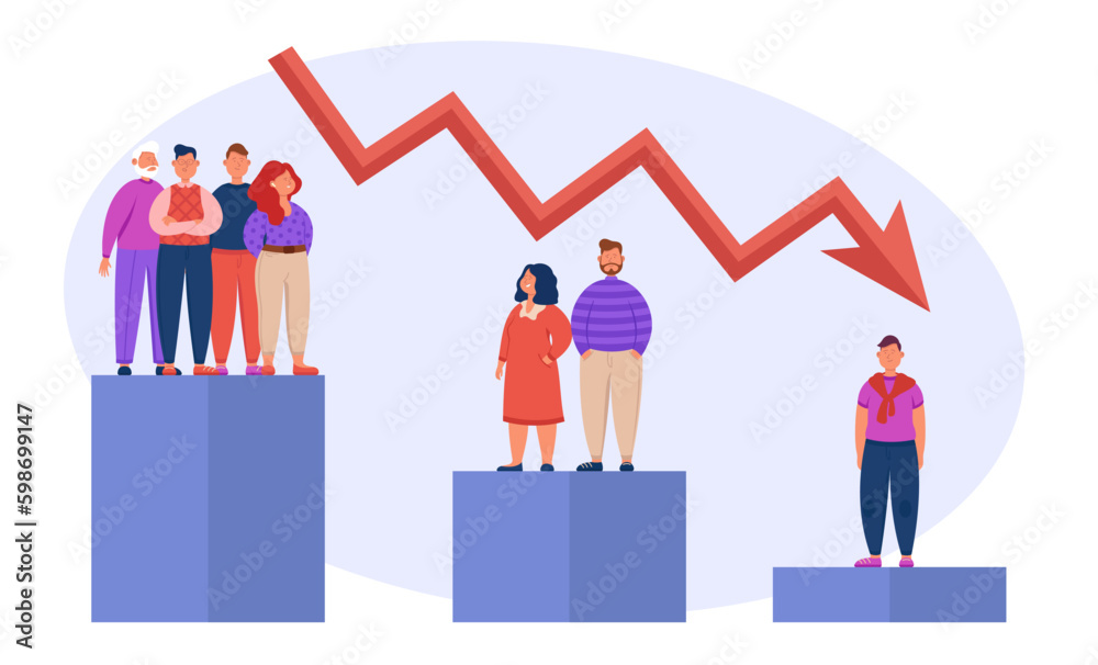 Demographic Shift Chart Vector Illustration Birth Rate Decrease On