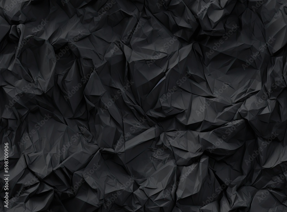 Black crumpled paper seamless texture in low light background created ...