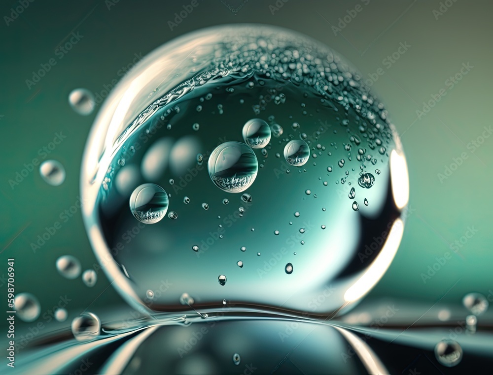 AI-generated extreme close-up illustration of drops of water over a ...