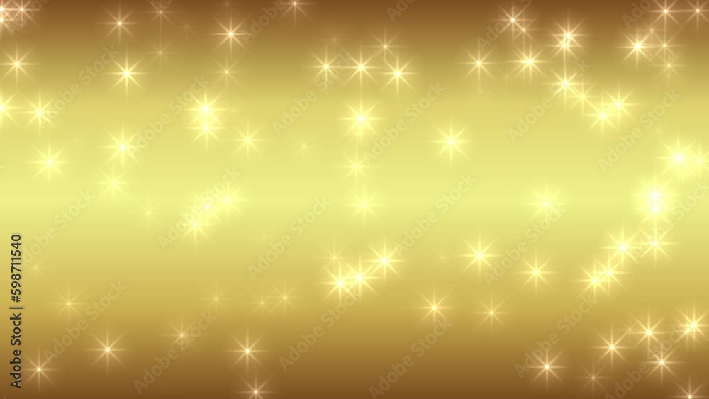 Floating gold stars and spectrum lens flare on gold. Versatile abstract ...