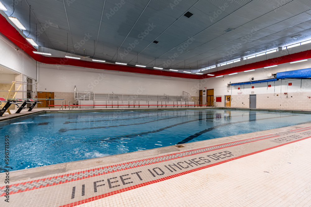 Public interior swimming pool / natatorium with tile lane lines. Stock ...