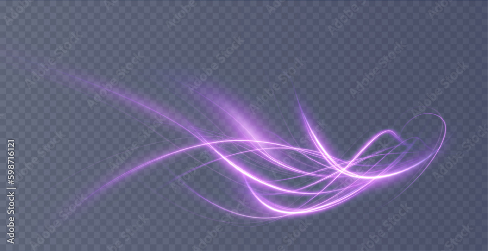 Luminous pink wavy line of light on a transparent background. Pink ...