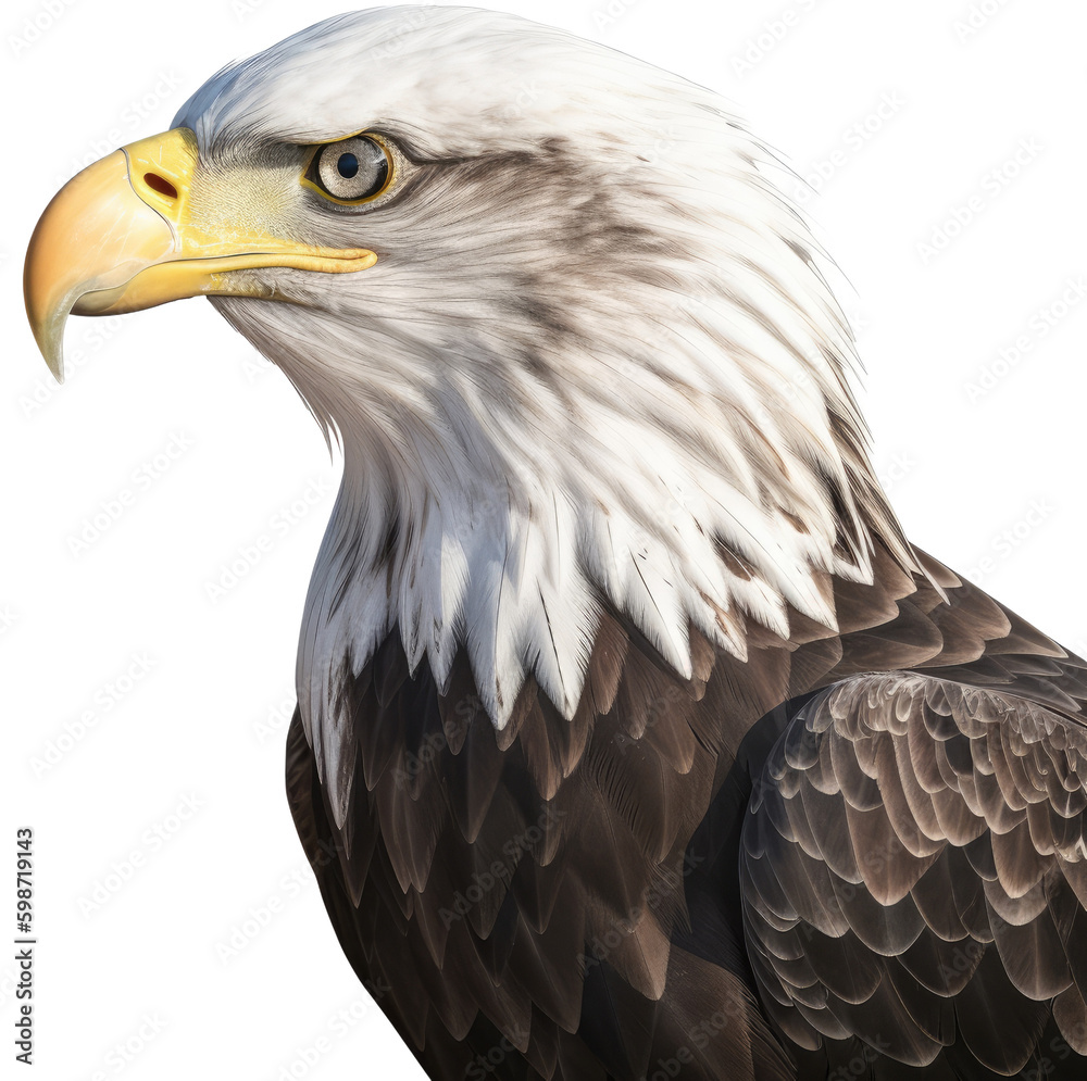 A Close Up Portrait of a Bald Eagle - Isolated on a Transparent or ...