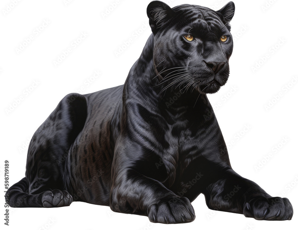 Sitting Black Panther isolated on a Transparent or white Background as ...