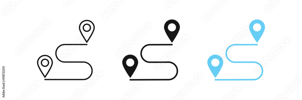 Map route icon. Gps path symbol. Travel signs. Roadmap symbols ...