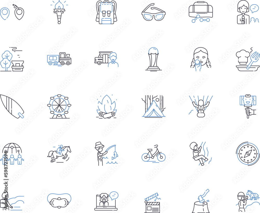 Robust physical pastimes line icons collection. Endurance, Strength ...