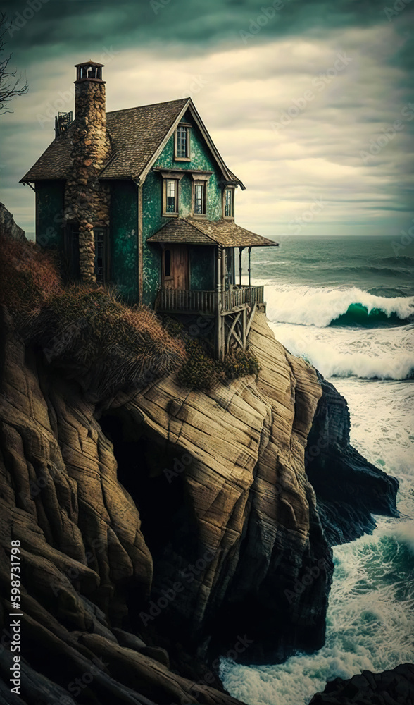 Old stone house right on the cliff. Beautiful old-fashioned dwelling on ...