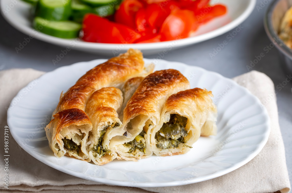 Turkish Tepsi Boregi, Round Borek, Tray pastry (Turkish name; rulo ...