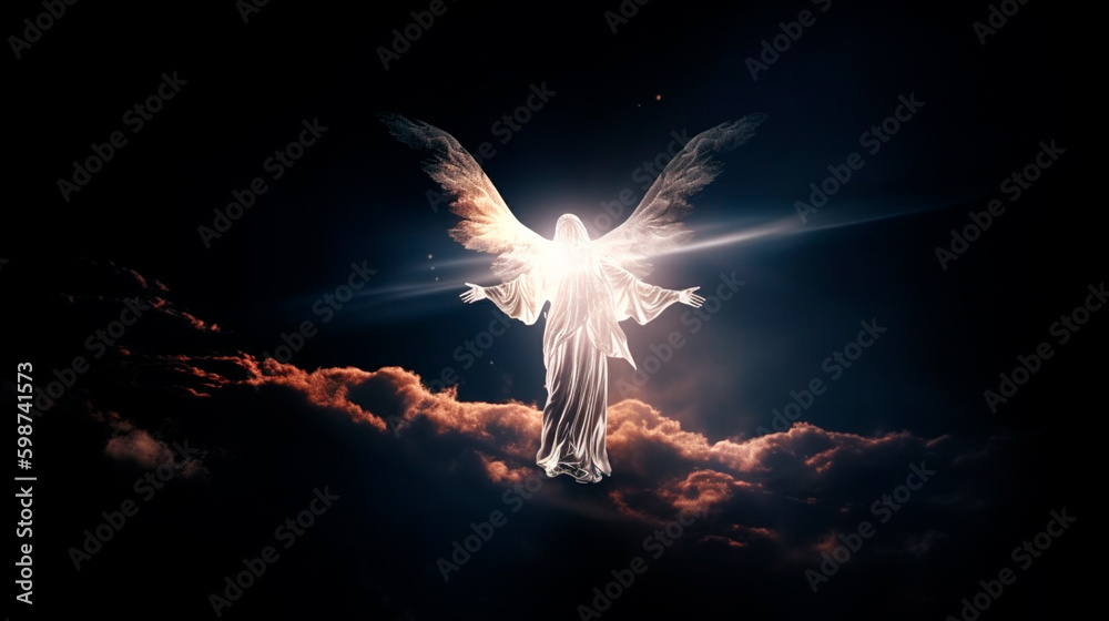 Angel flying from earth to heaven giving light in the darkness, God ...