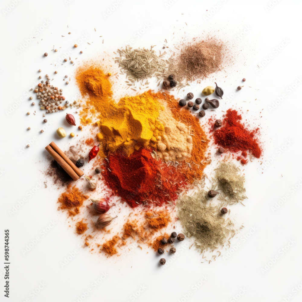 seasonings and spices on a light background top view. Generative AI ...