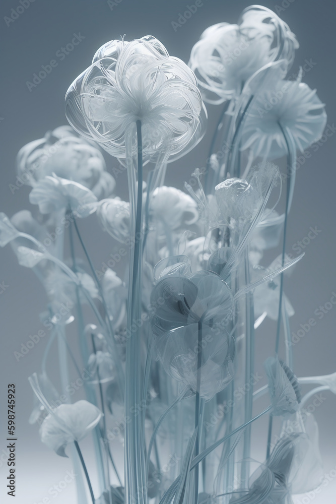 Translucent futuristic inorganic flowers, white background, behance ...