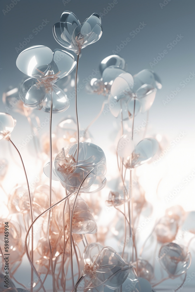 Translucent futuristic inorganic flowers, white background, behance ...