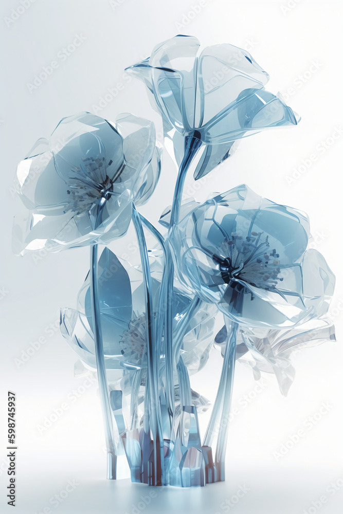 Translucent futuristic inorganic flowers, white background, behance ...