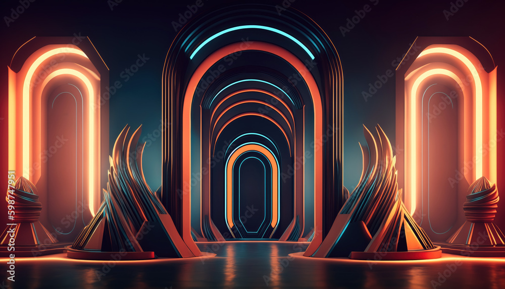 Light art deco stage, pedestal podium. dark abstract sci-fi, technology ...