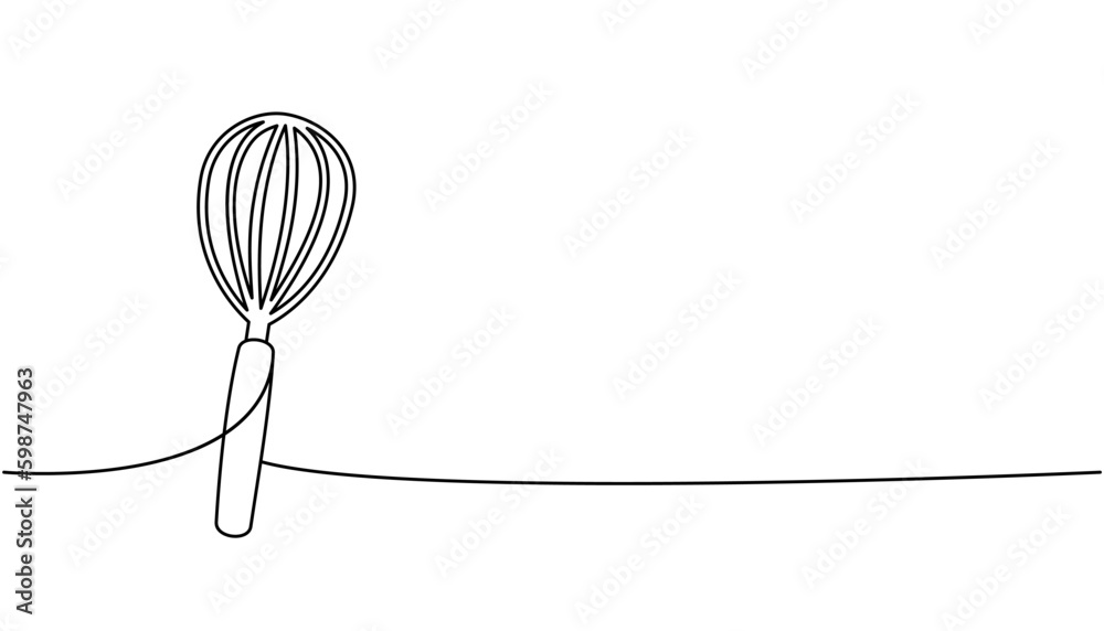 Cooking whisk one line continuous drawing. Kitchen tools continuous one ...
