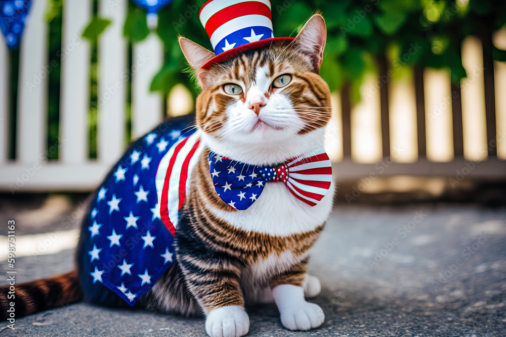 Cat celebrating 4th of July Independence Day, Memorial Day, USA ...