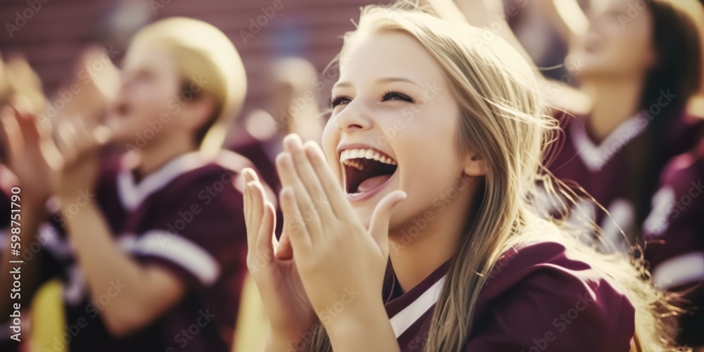 Fans cheering their team. Smiling, Happy teenage girl high school ...