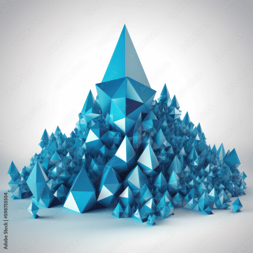 Realistic blue glossy 3D geometric pyramid background. AI generative ...
