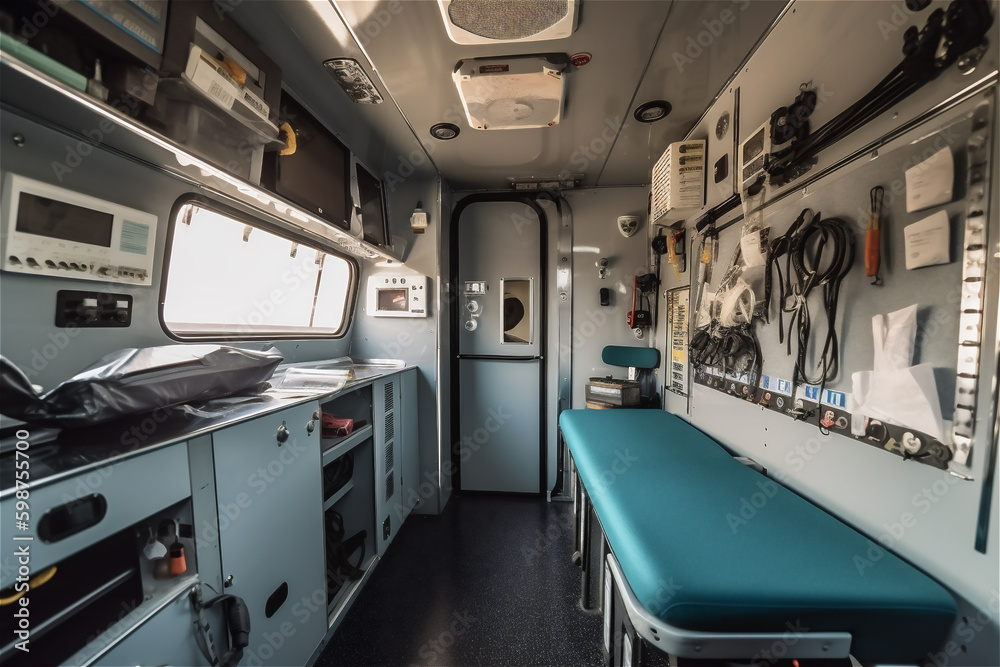 ภาพประกอบสต็อก Inside of an ambulance. AI generated content ภาพ | Adobe ...