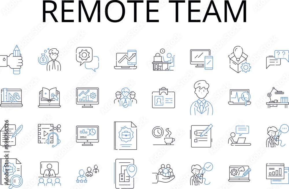 Remote team line icons collection. Virtual staff, Distant group, Off ...