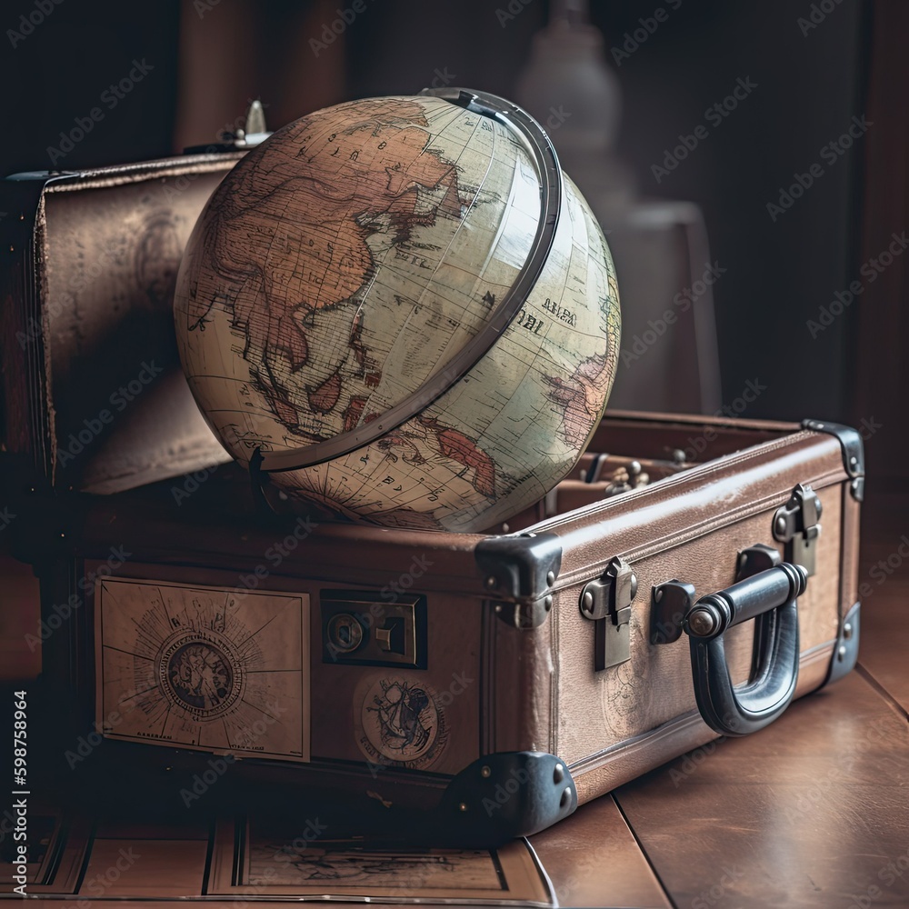 Old suitcases maps and the globe - the notion of travel relocation and ...
