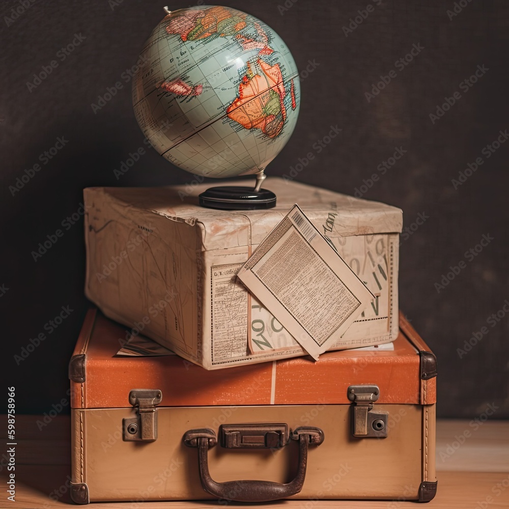 Old suitcases maps and the globe - the notion of travel relocation and ...