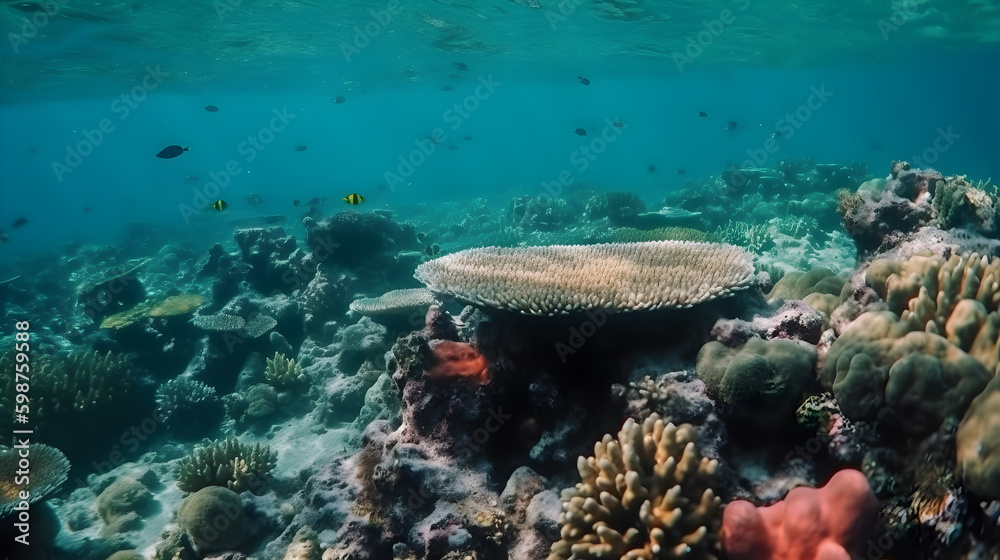 coral reefs on the bottom of the clear sea, generative ai Stock ...