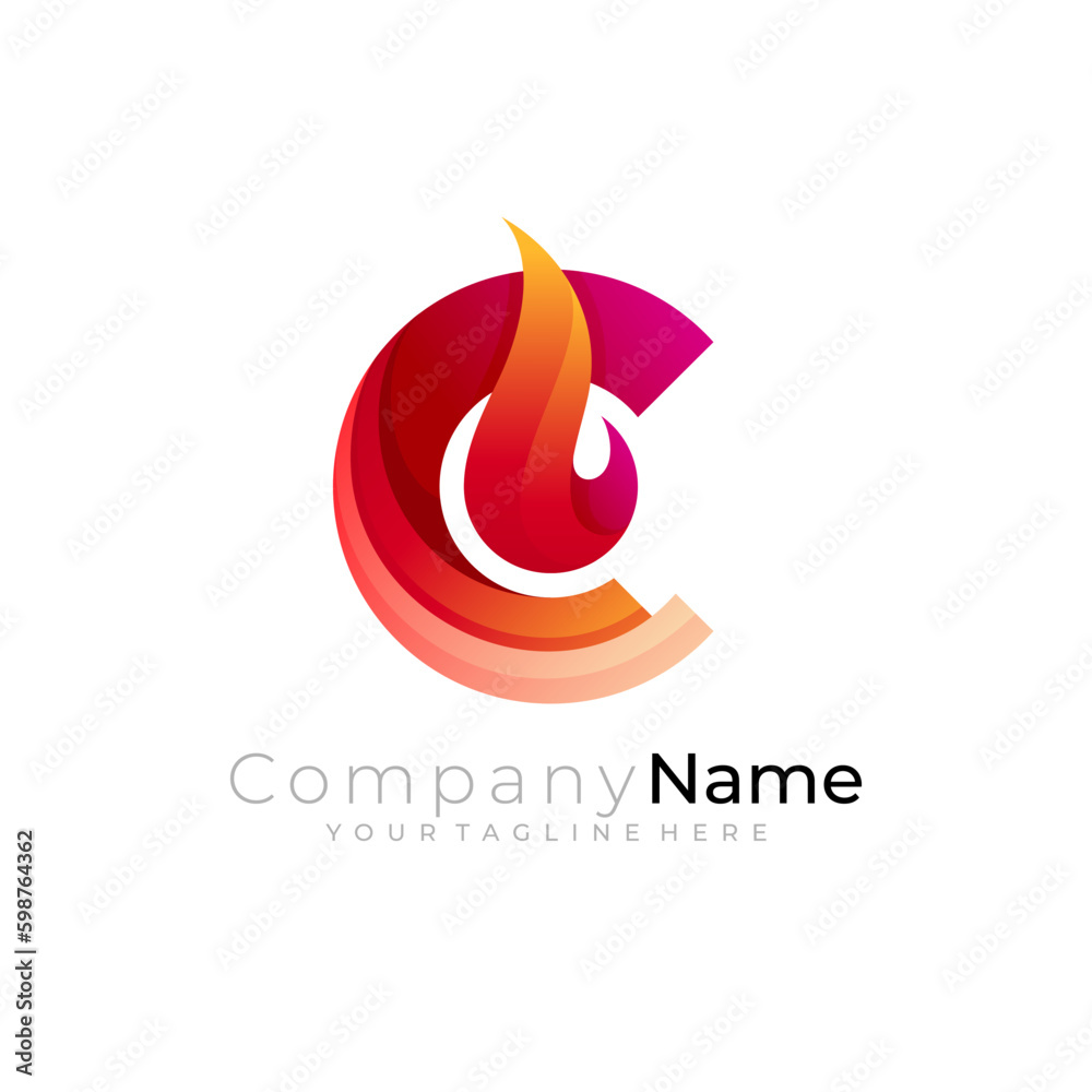 Abstract letter C logo with 3d colorful, red color, barbecue logos ...