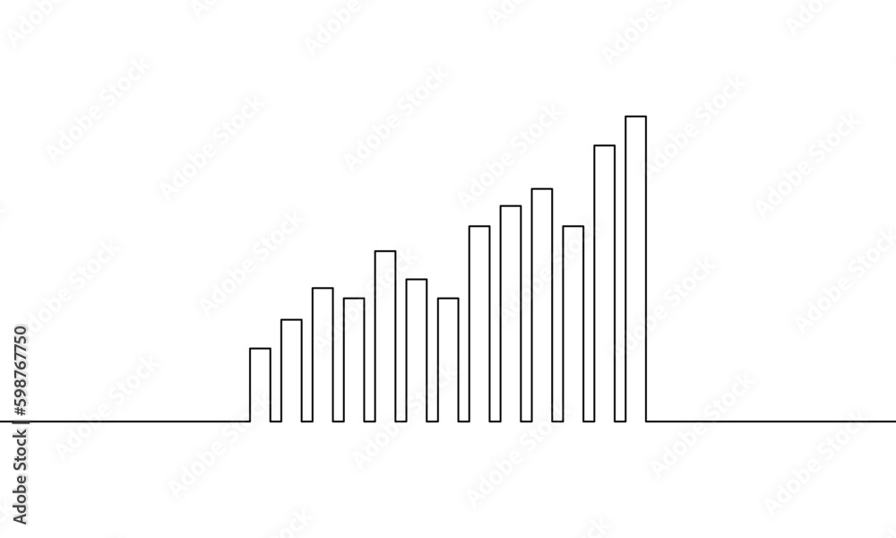Continuous line drawing of graph icon business, growth graph, bar chart ...