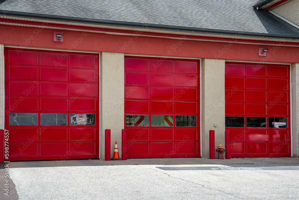 entrance gate to the fire station red automated garage sectional door ...