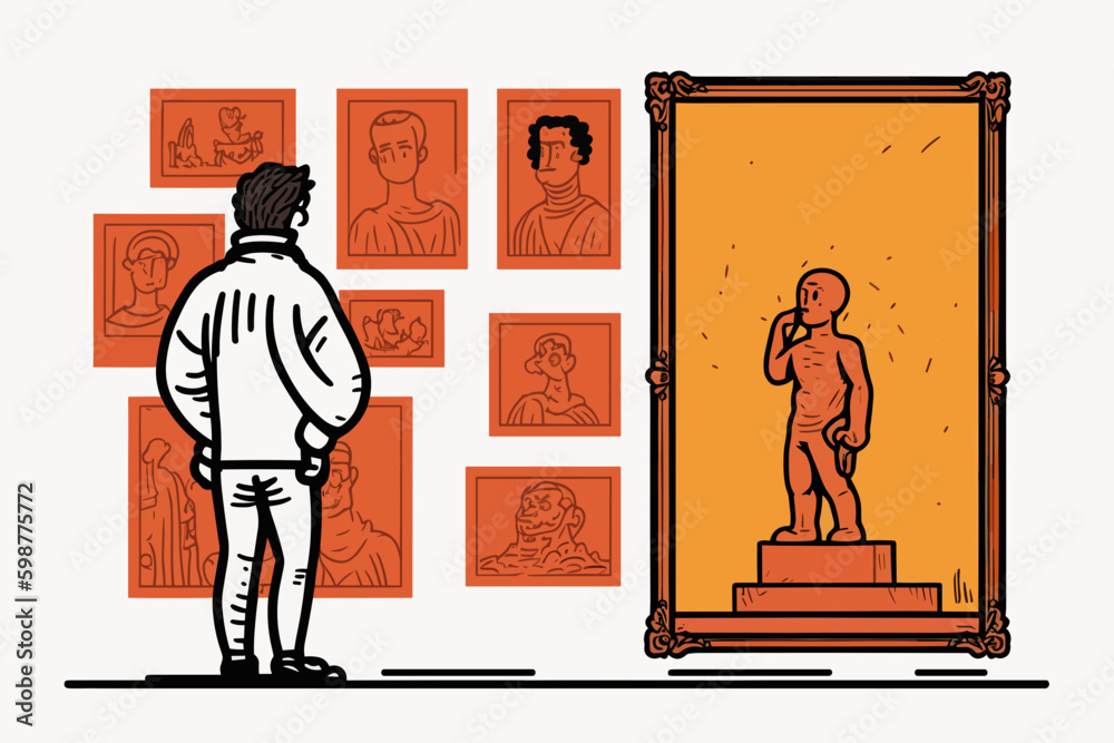 Doodle inspired Museum curator, cartoon sticker, sketch, vector ...