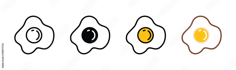 Egg icons vector set in line, flat, and color style. Egg, sunny side up ...