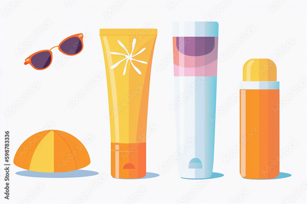 Generative AI. Sunscreen sun protection logo icons set. Flat ...