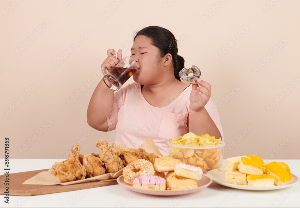 obesity young women binge eating disorder concept with woman eating ...