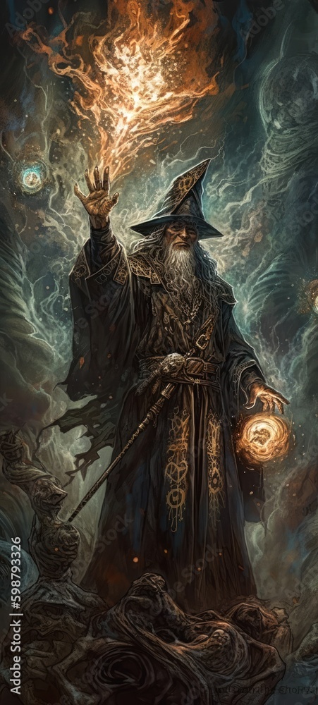wizard magic priest holds hands holding glowing ball hand pose city art ...
