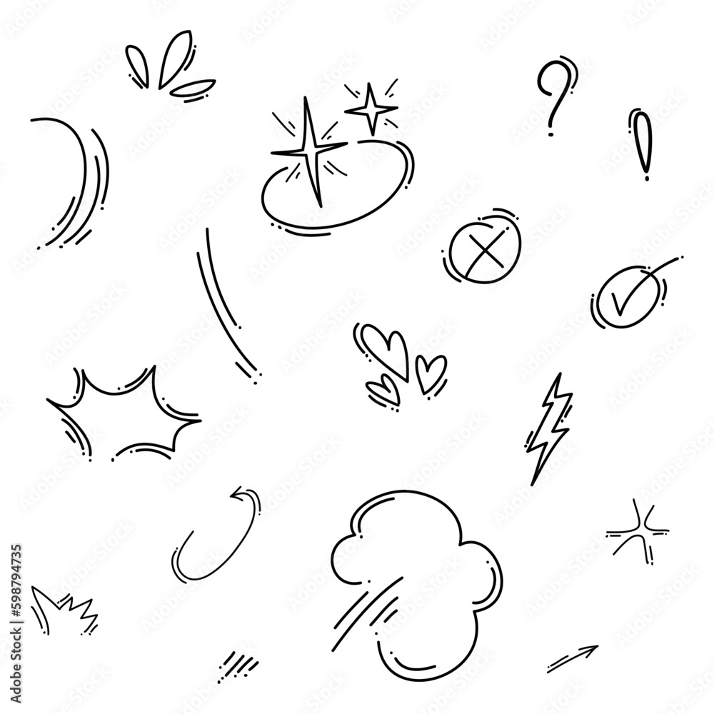 Doodle set cartoon expressions effects. Hand drawn emoticon effects ...