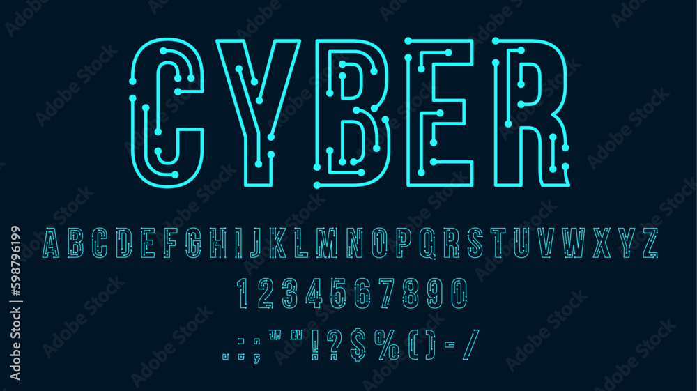 Futuristic cyber tech font, modern type, neon typeface and alphabet ...