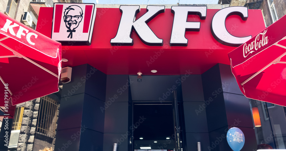 Yerevan, Armenia, May 2, 2023: KFC fast food restaurant logo. Kentucky ...