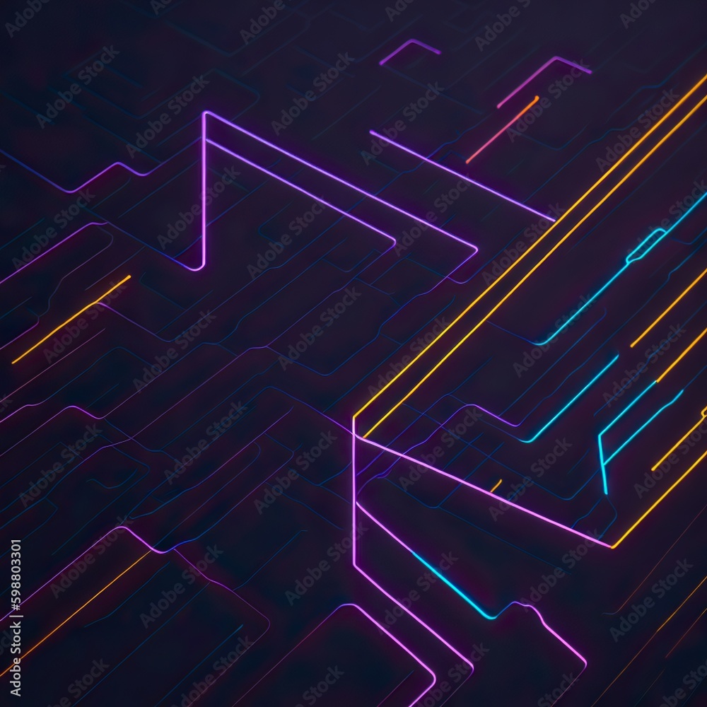 3d render, abstract colorful background, bright neon glowing lines ...